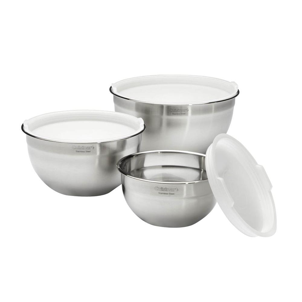 Cuisinart 3 Piece Stainless Steel Mixing Bowl Set With Lids CTG00SMB Cuisinart 3 Piece Stainless Steel Mixing Bowl Set With Lids CTG00SMB