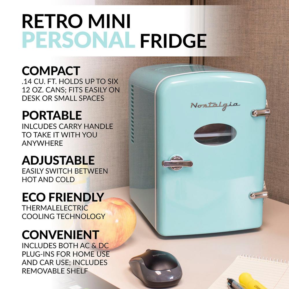 Nostalgia 0.4 cu.ft. Retro 6-Can Personal Mini Refrigerator in Aqua ...