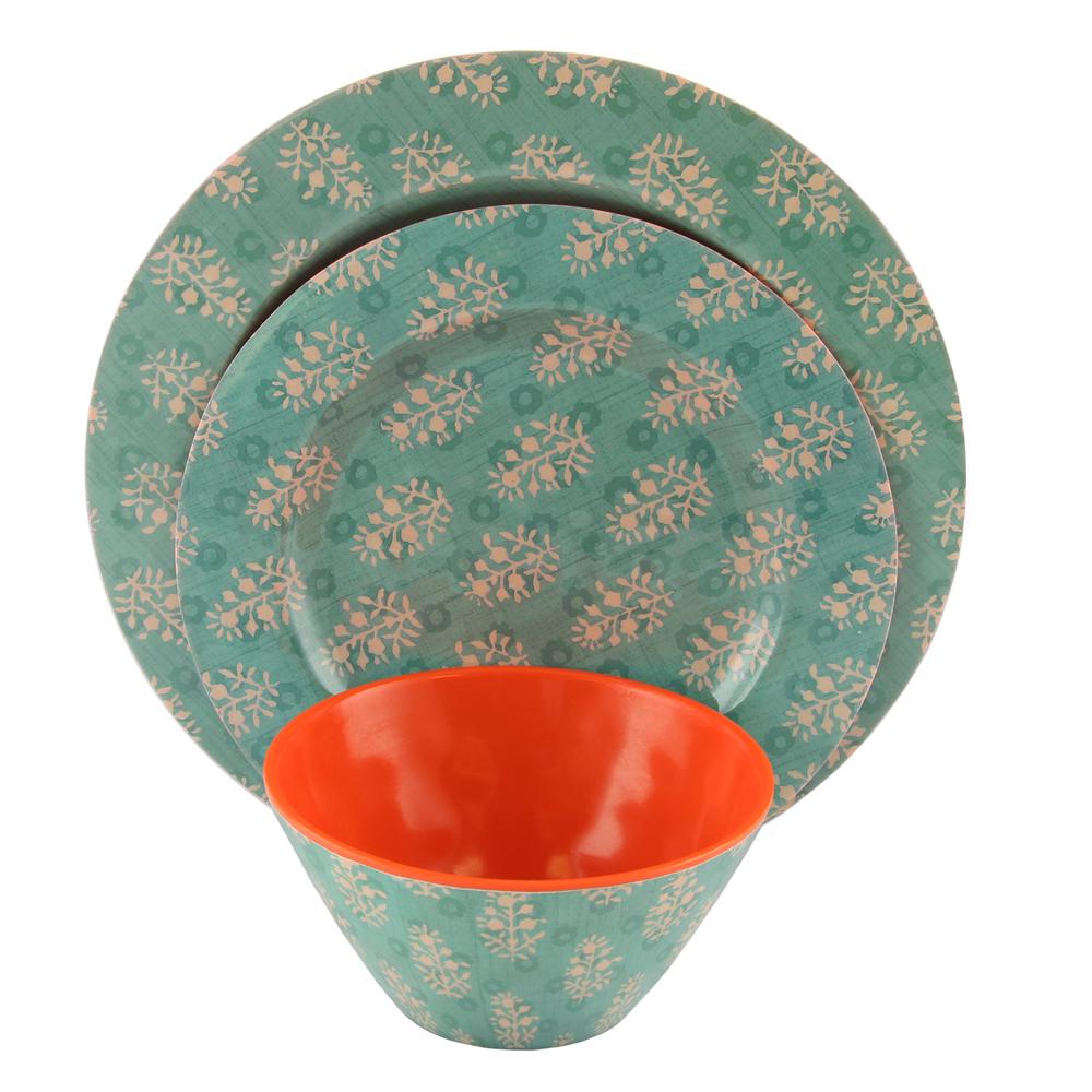 Studio California Solina 12-Piece Teal Melamine Dinnerware Set ...