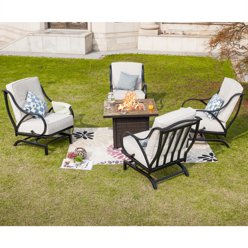 Patio Festival 5-Piece Metal Patio Fire Pit Seating Set with Beige ...