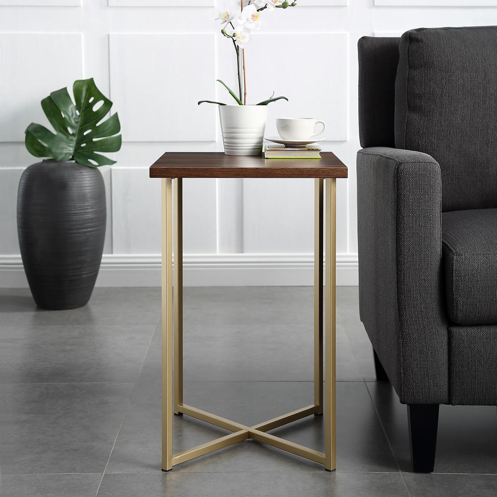 Walker Edison Furniture Company 16 in. Dark Walnut Top Gold Legs Square ...
