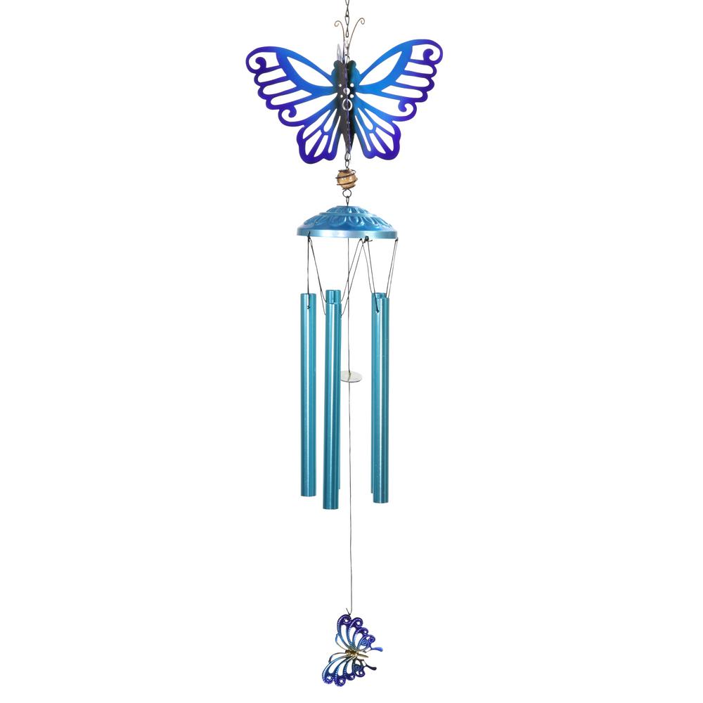 Exhart Spinning Blue Butterfly Metal Wind Chimes-18692-RS - The Home Depot