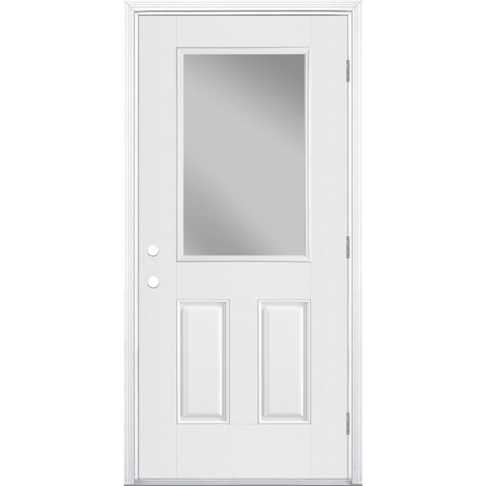 Masonite 36 In X 80 In Half Lite Left Hand Outswing Primed Smooth Fiberglass Prehung Front