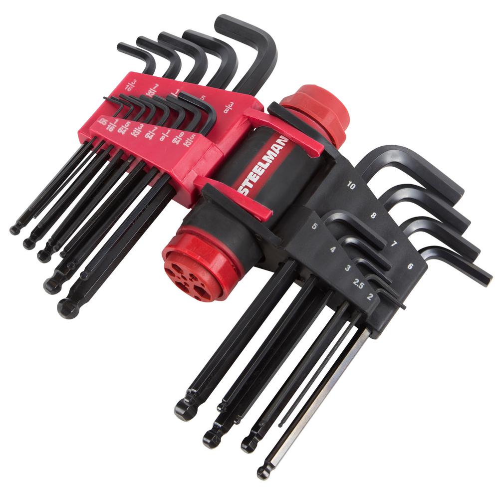 Steelman SAE Metric Long Arm Ball End T Handle Hex Key Set 23 Piece