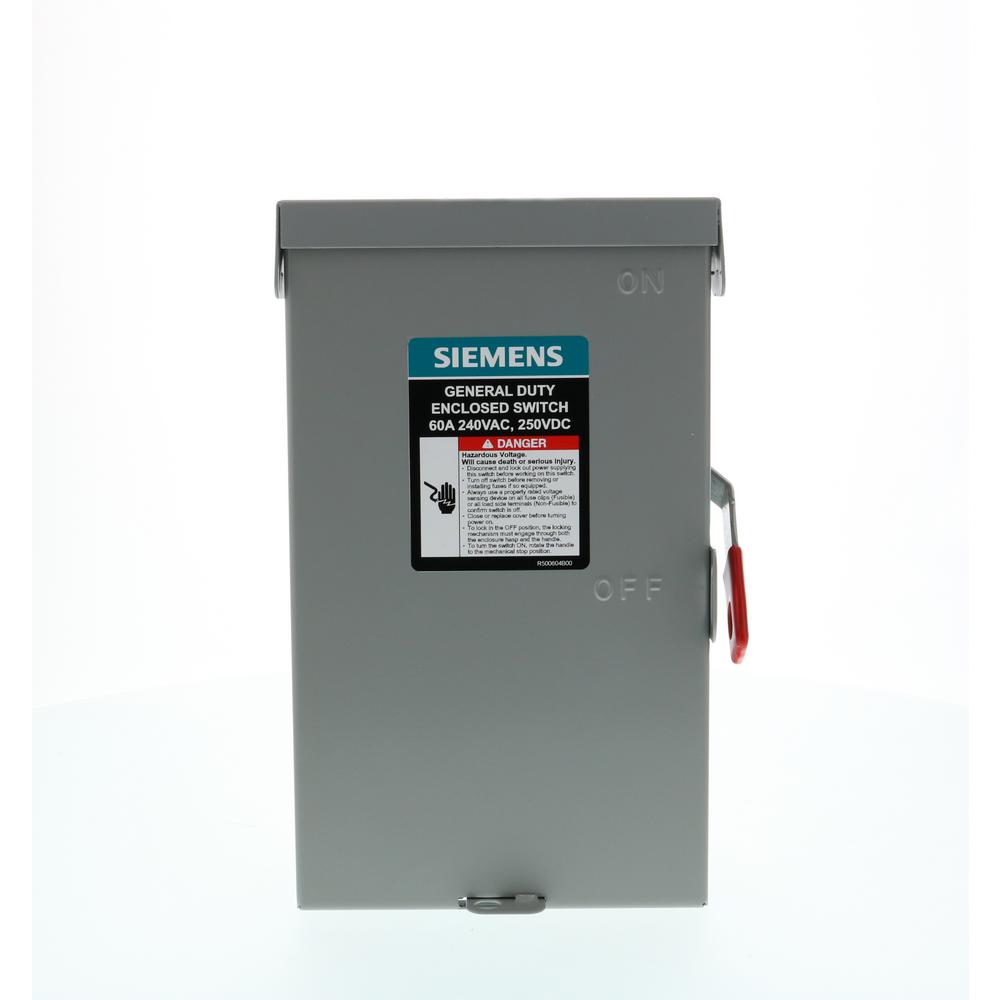 Siemens General Duty 60 Amp 3-Pole 3-Wire 240-Volt Non-Fusible Indoor ...