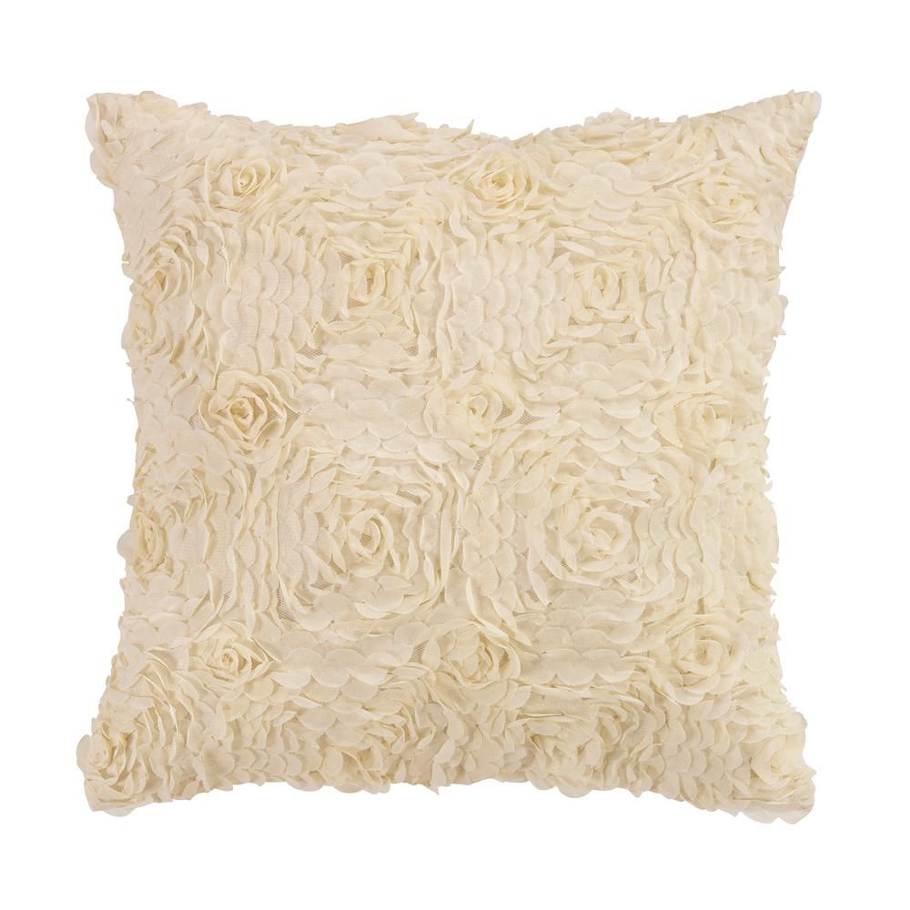 DONNA SHARP Ruffled Rose Cream Polyster 15 in. x 15 in. Decorative ...