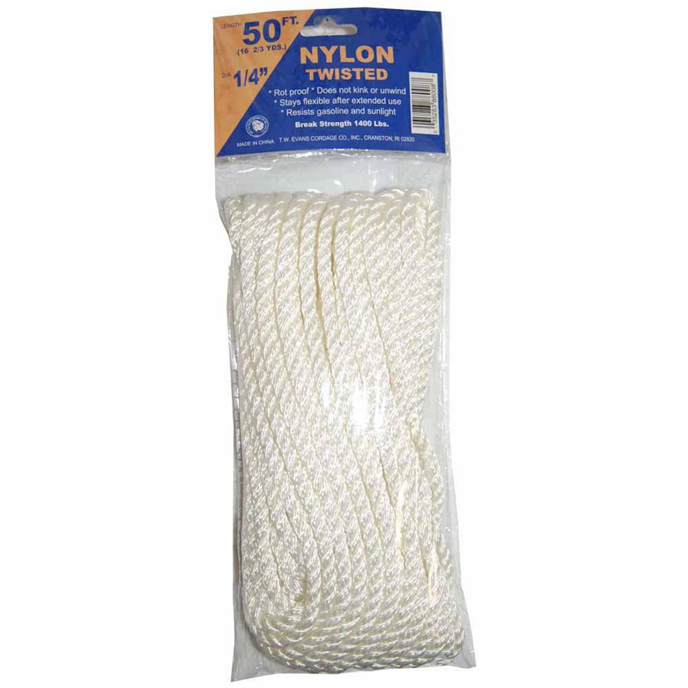 T.W. Evans Cordage 1/4 in. x 50 ft. Twisted Nylon Rope-88008 - The Home Depot