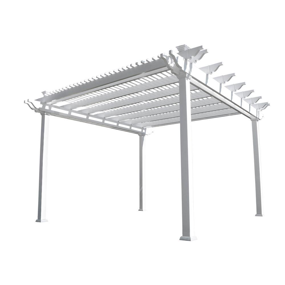 Weatherables Largo 14 ft. x 14 ft. White Double Beam Vinyl Pergola-YWPG ...