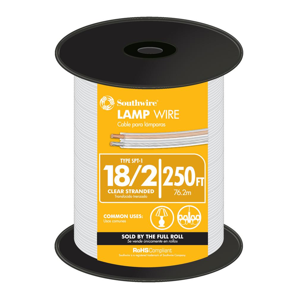 SOUTHWIRE 18/2 Clear Stranded CU 250ft SPT-1 Lamp Wire Copper Cable ...