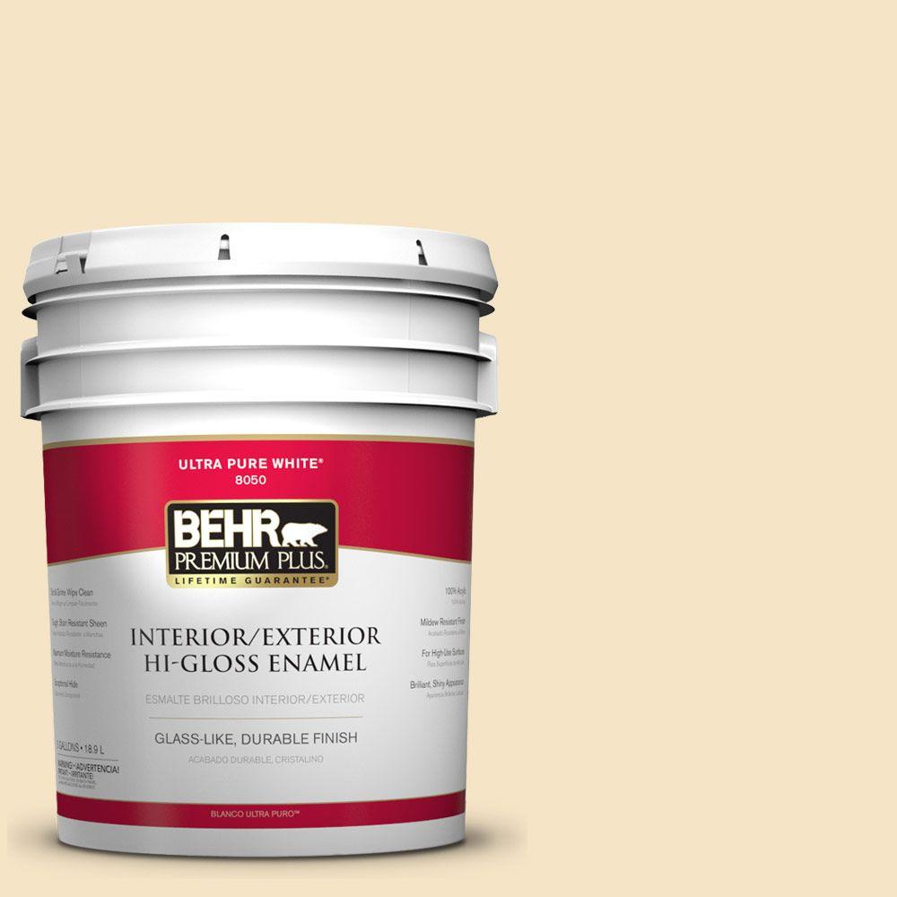 BEHR Premium Plus 5-gal. #330C-2 Lightweight Beige Hi-Gloss Enamel ...
