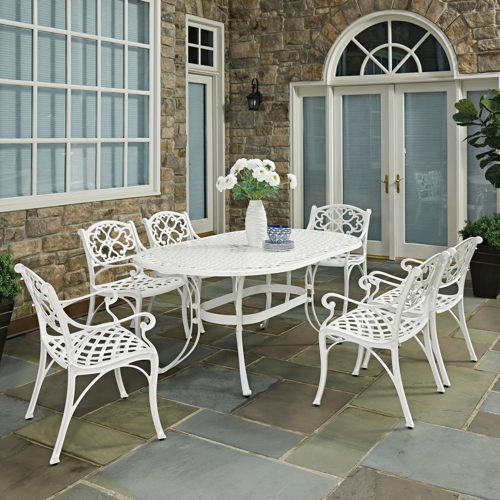 HOMESTYLES Sanibel 48 in. White 5-Piece Cast Aluminum Round Outdoor ...