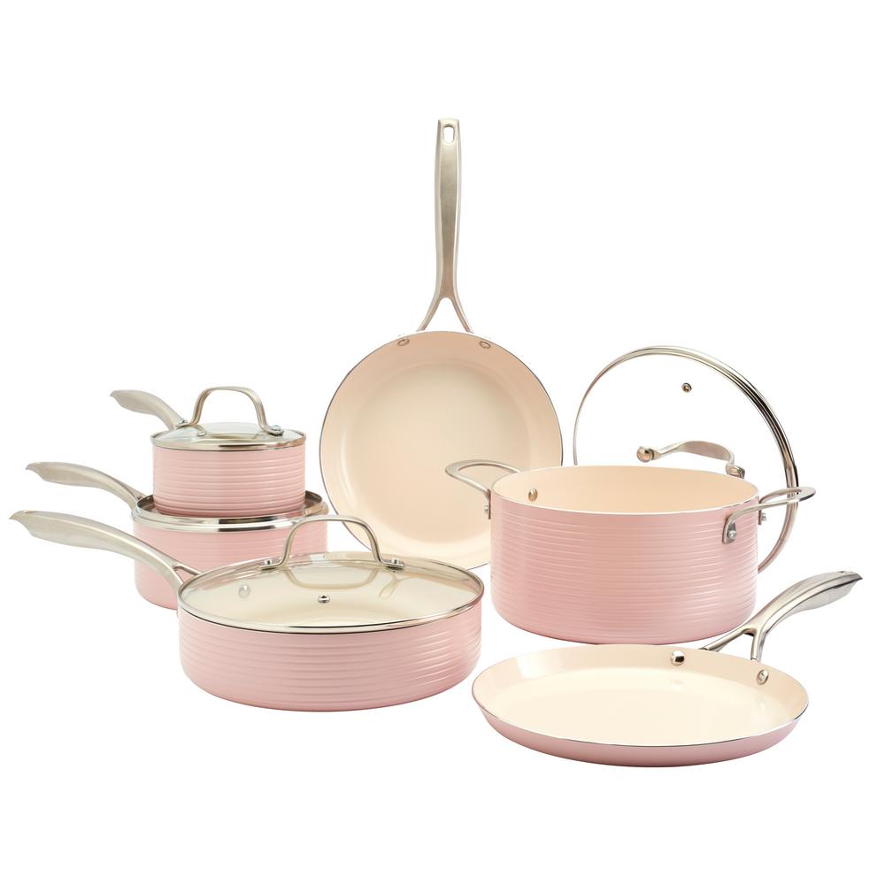 Denmark Allegra 10-Piece Aluminum Nonstick Cookware Set in Coral-TTU ...