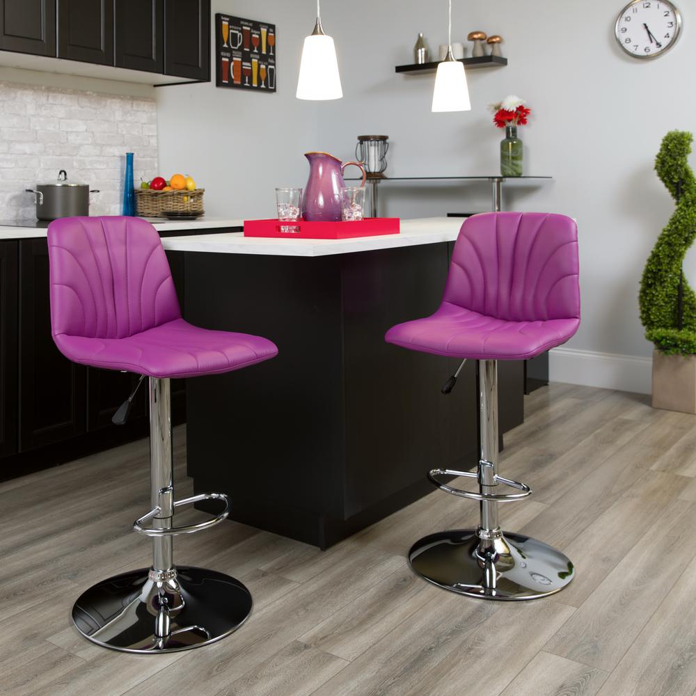 Flash Furniture 34 in. Adjustable Height Purple Cushioned Bar Stool ...