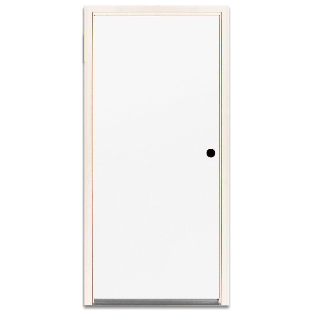 Steves & Sons 36 in. x 80 in. Premium 2-Panel Plank Primed White Steel ...