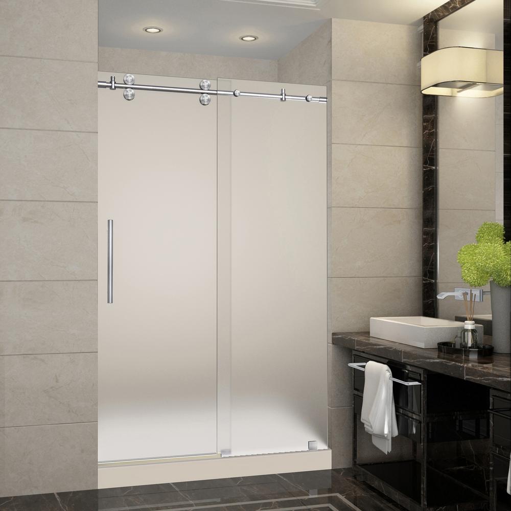 Aston Langham 48 in. x 36 in. x 77.5 in. Completely Frameless Sliding Shower Door with Frosted ...