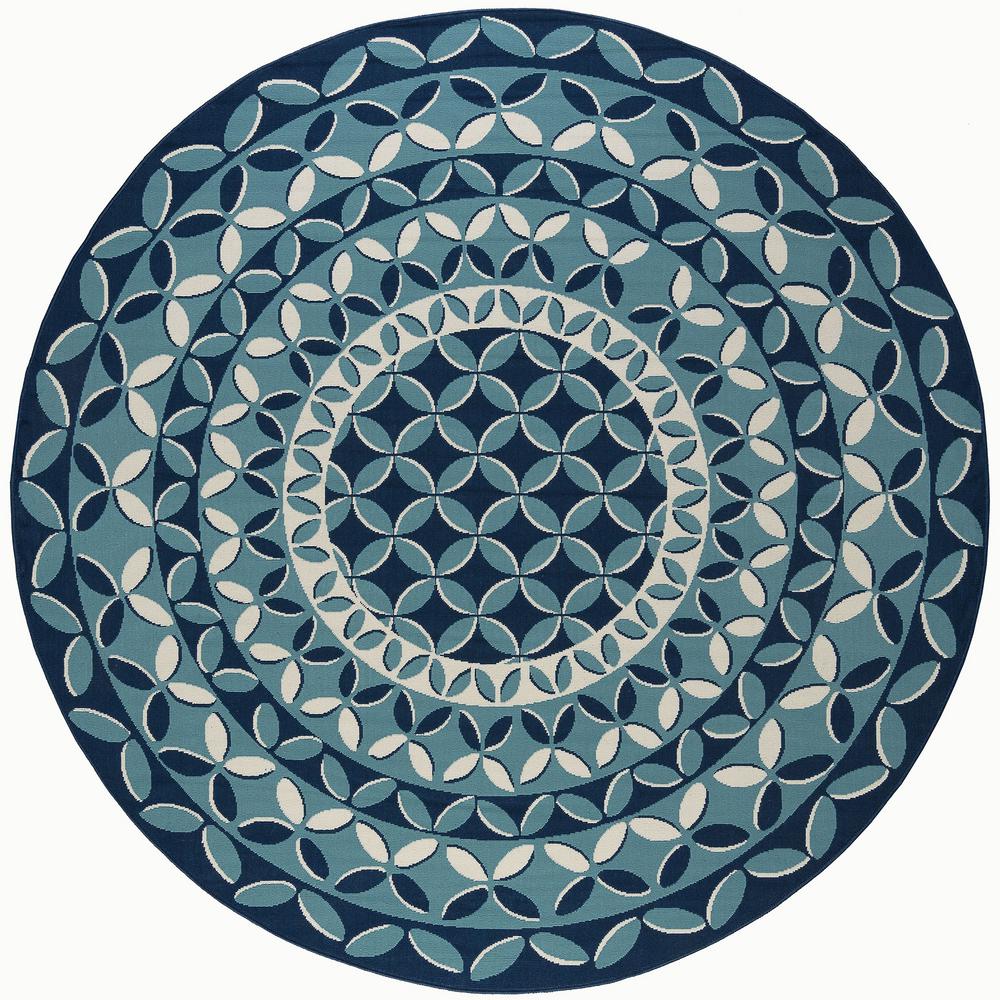 Tayse Rugs Kaleido Navy 8 ft. x 8 ft. Round Indoor/Outdoor Area Rug ...